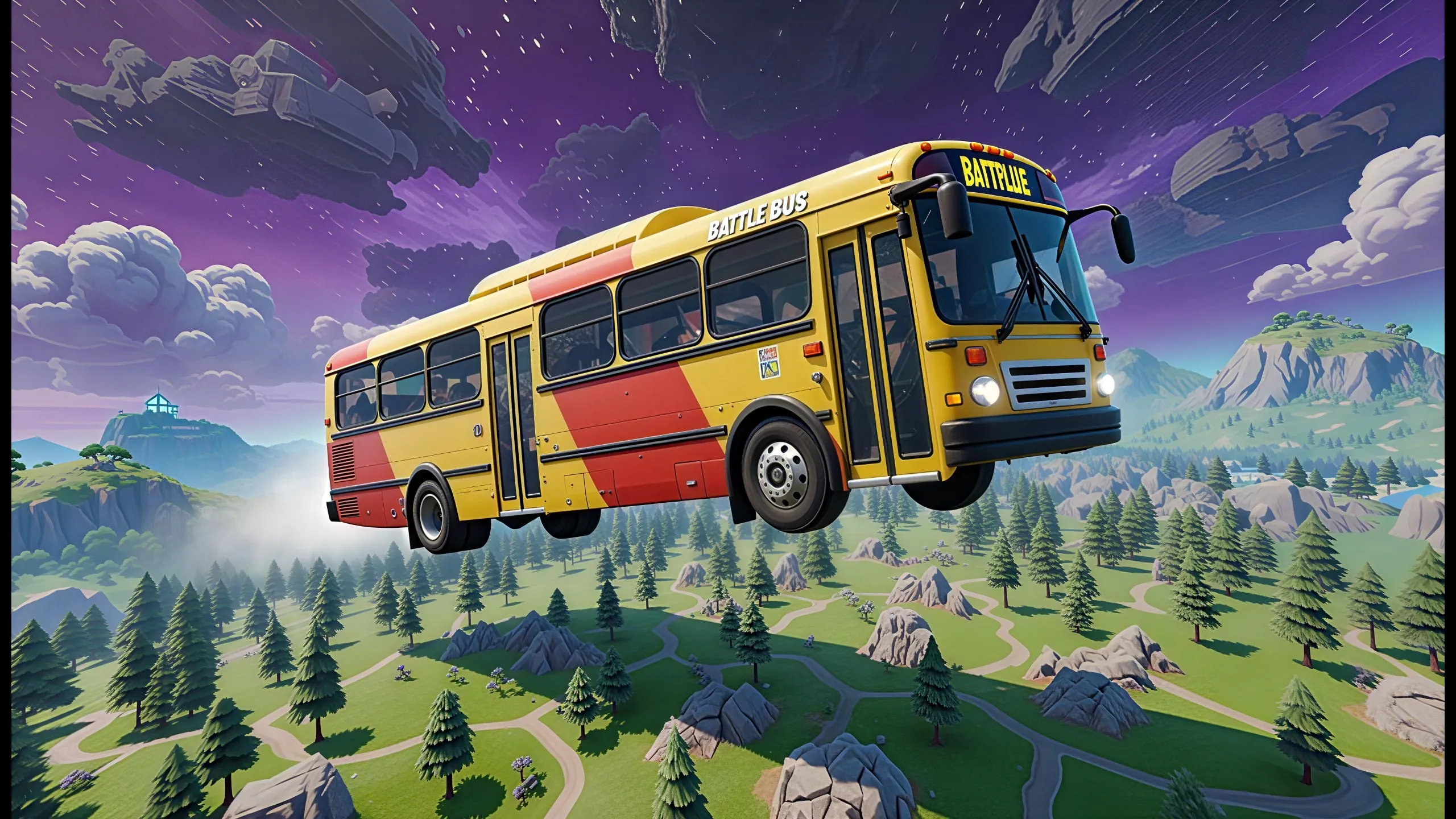 Fortnite Battle Bus Flying Over Map Wallpaper 2K QHD (2560x1440 ...