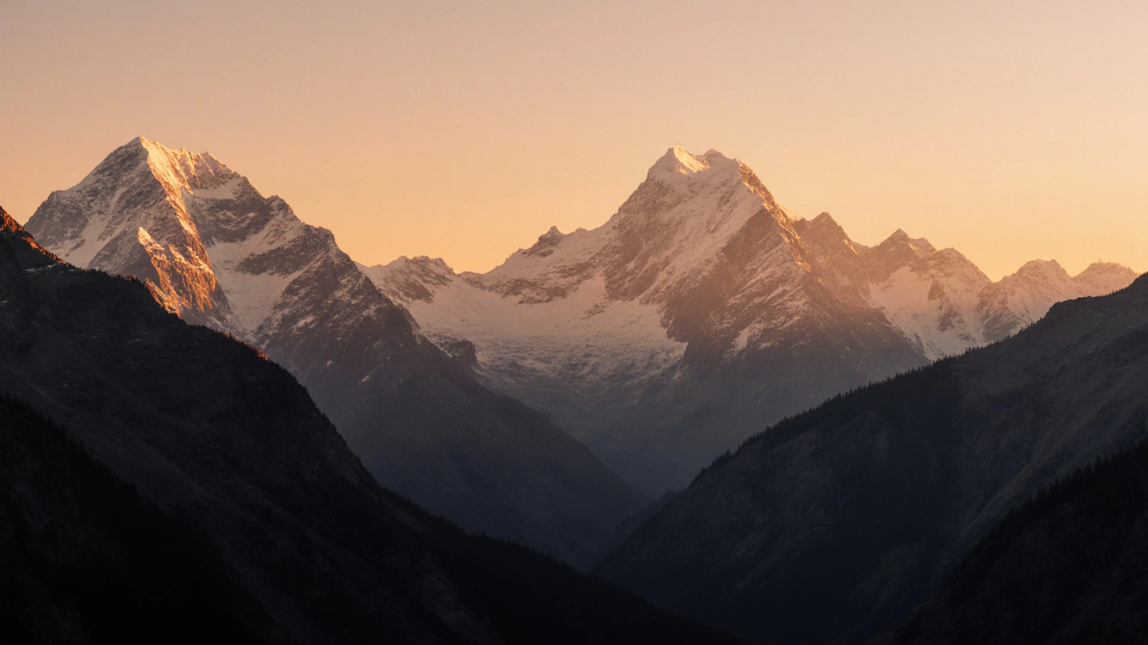 Mountain Range Alpenglow Golden Hour Minimalist Wallpaper 4K UHD ...