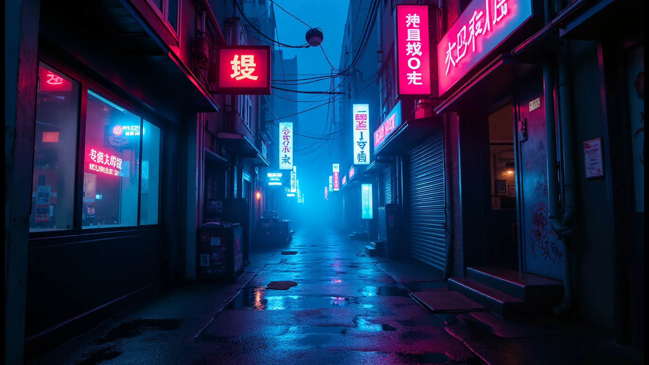 Neon Cyberpunk Alley View Wallpaper 2K QHD (2560x1440) - HDPeek.com