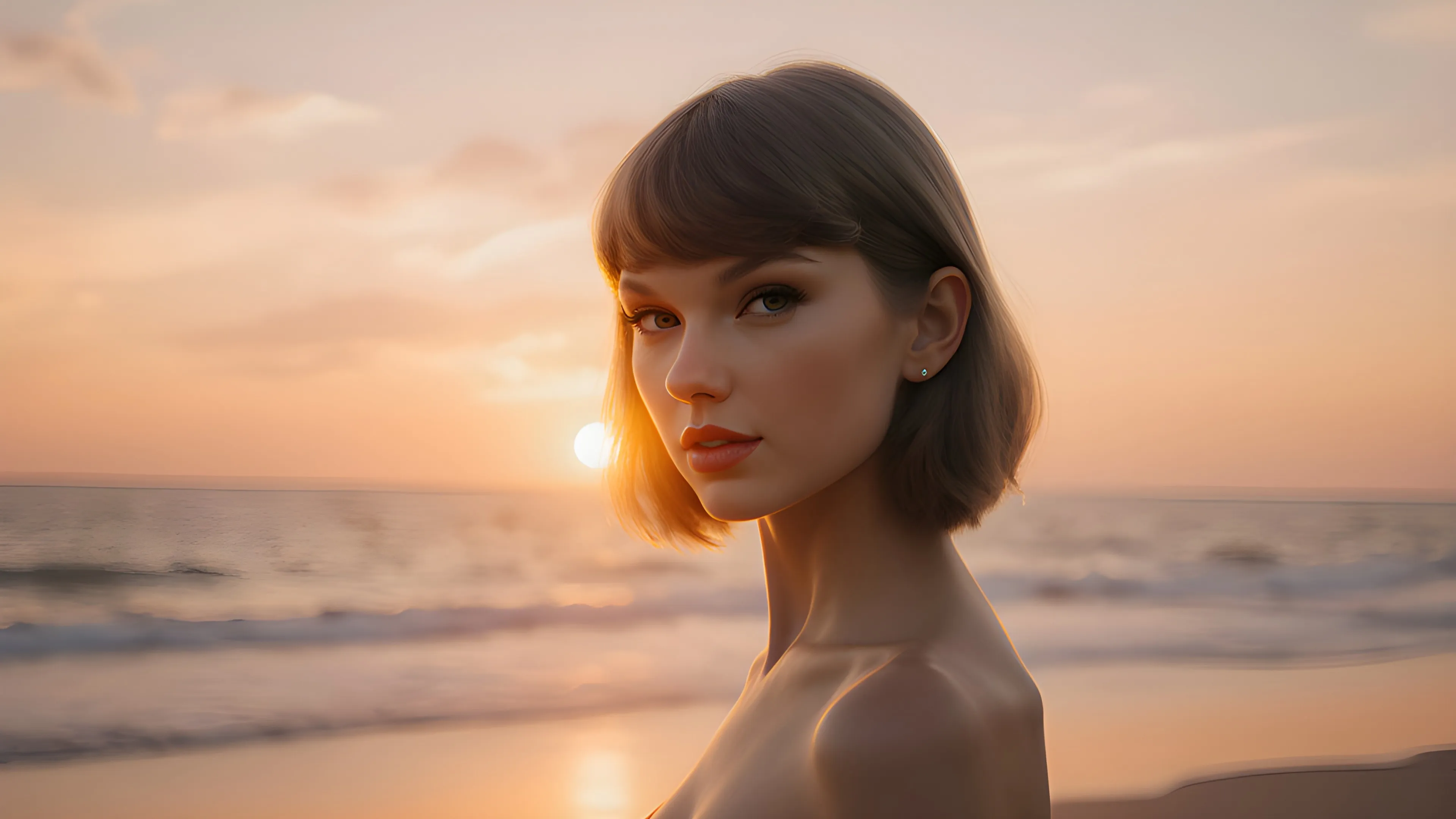 Taylor Swift AI Portrait on Beach Sunset Wallpaper 4K UHD (3840x2160 ...